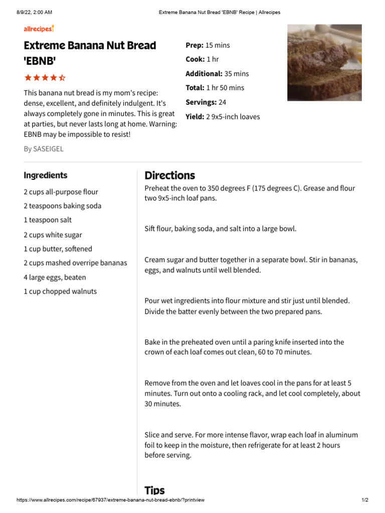 Extreme Banana Nut Bread 'EBNB' Recipe - Allrecipes | PDF