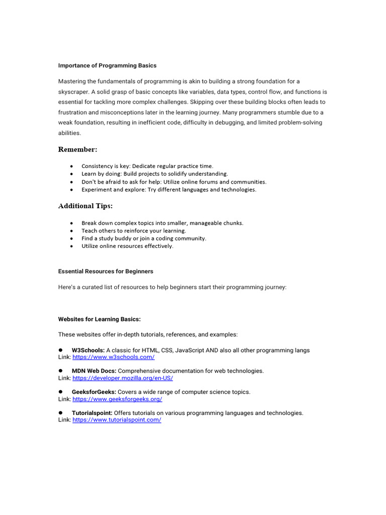 Importance of Programming Basics | PDF