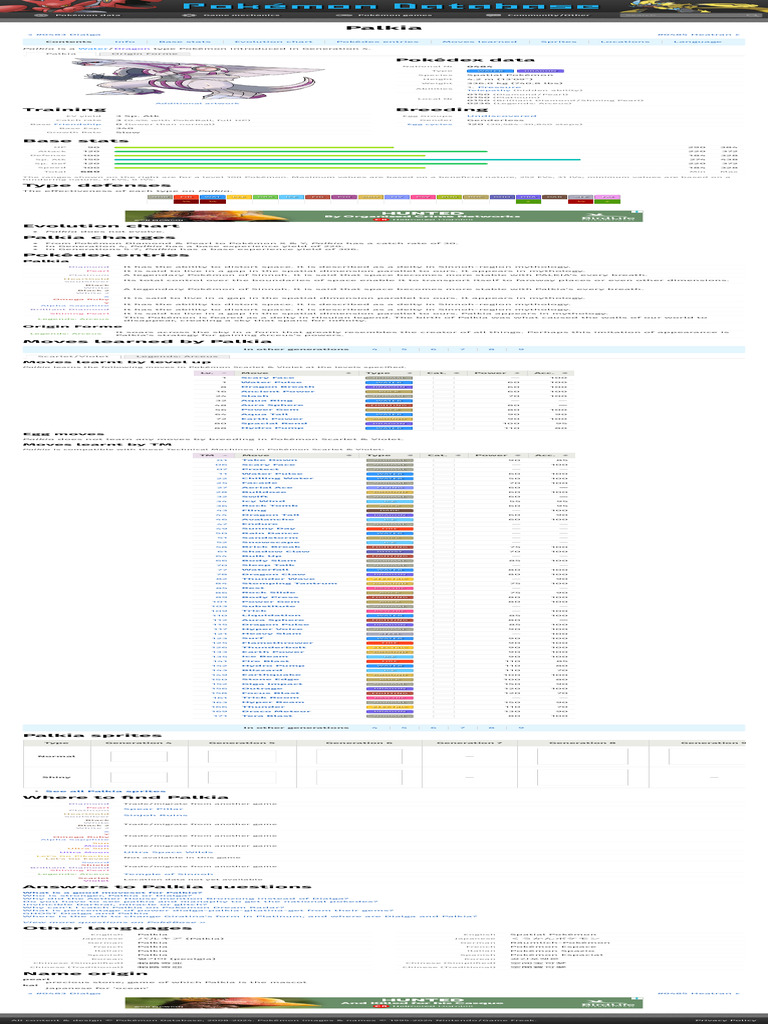 Palkia Pokédex Stats, Moves, Evolution & Locations Pokémon Database | PDF
