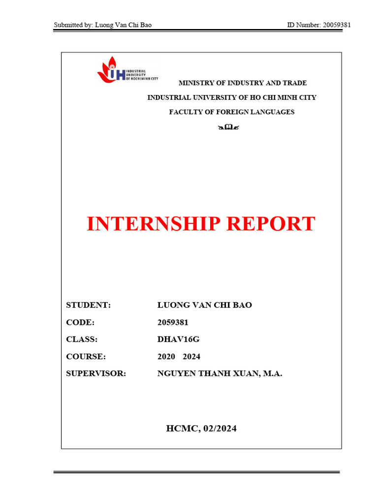 Bài mẫu báo cáo thực tập nna IUH | PDF