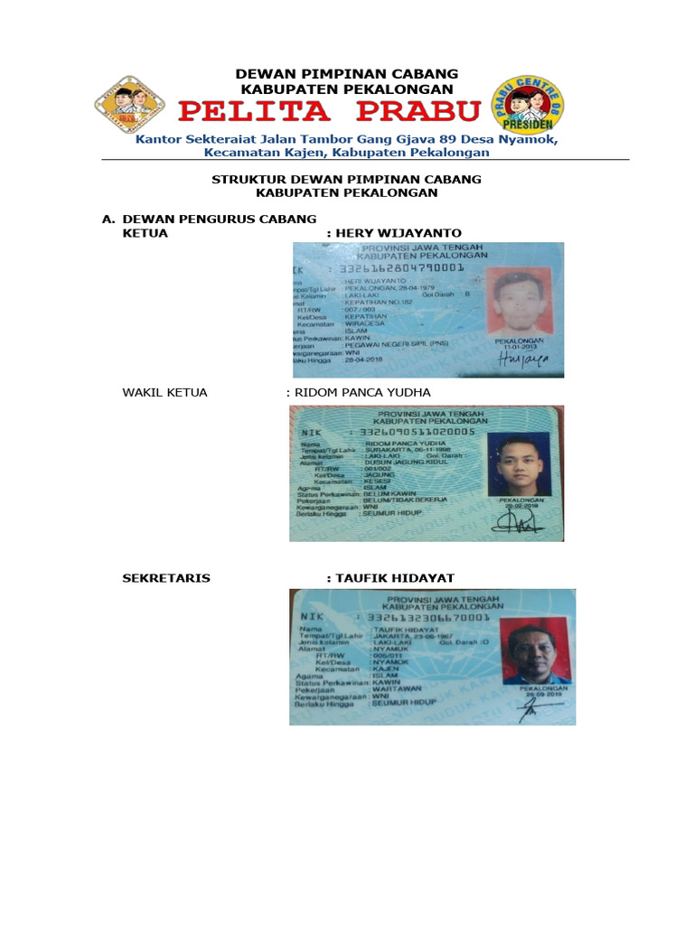 Struktur DPC Pelita Prabu Kabupaten Pekalongan - KTP | PDF