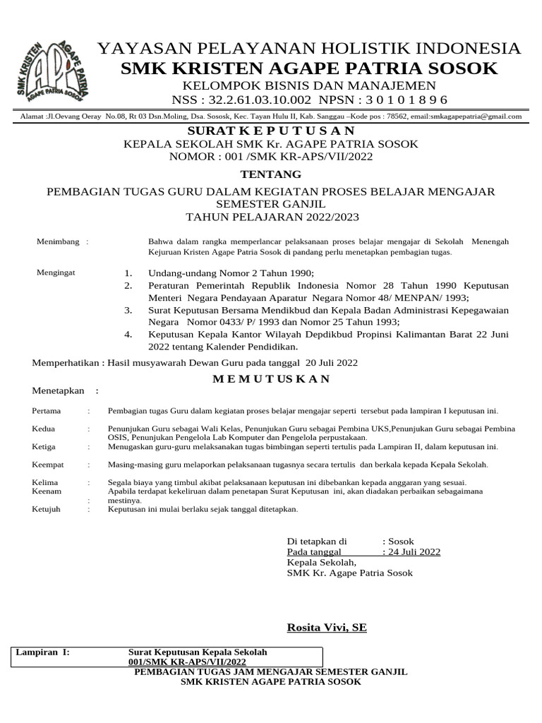 SK PEMBAGIAN TUGAS SEMESTER GANJIL TP 2022-2023 - GANJIL Full Versi - Salin | PDF