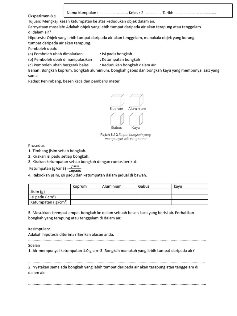 Eksperimen 8.1 Mengkaji Kesan Ketumpatan | PDF