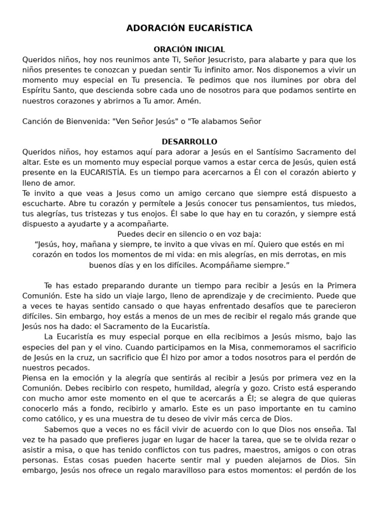 Adoración Eucarística - Primera Comunión | PDF
