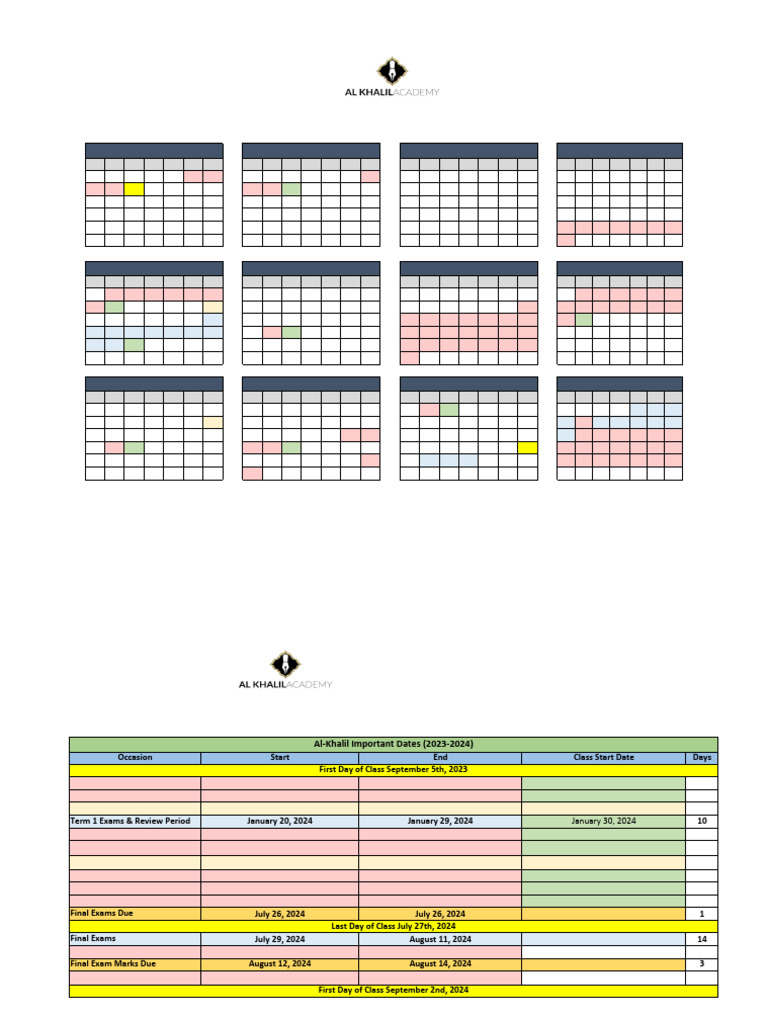 2023 2024 Students Yearly Calendar | PDF