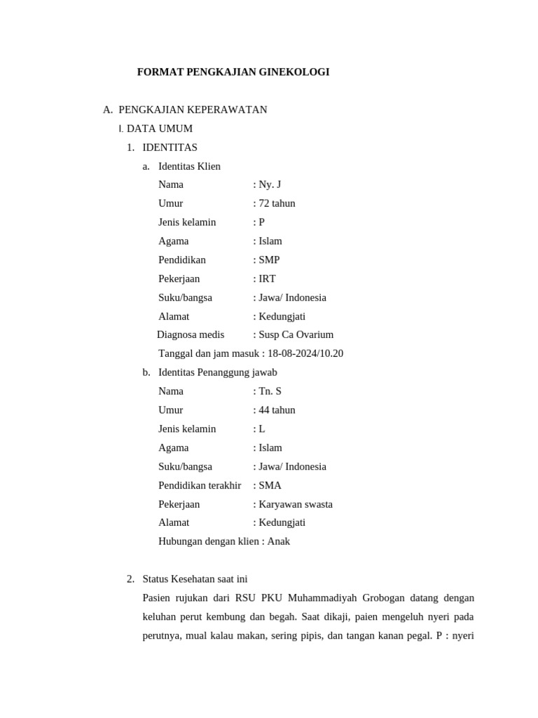 Format Pengkajian Ginekologi Nisa 2 Ujian Klinik | PDF