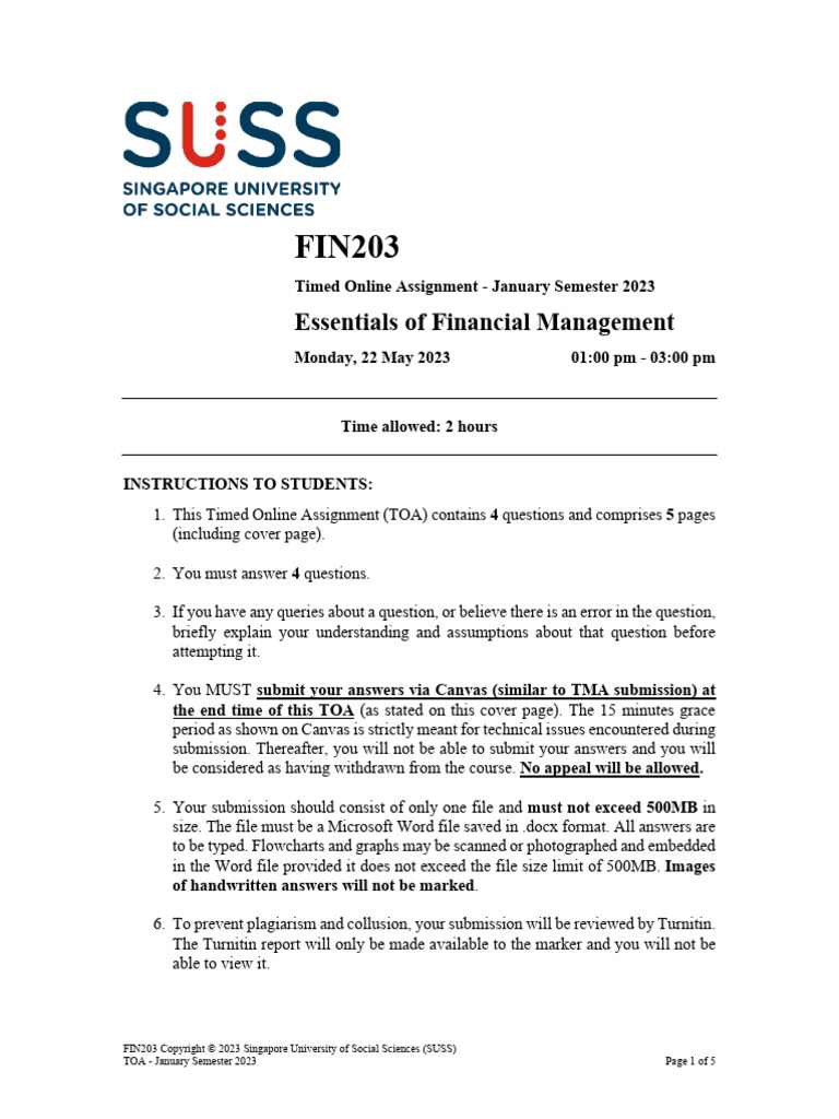 Fin203 Jan 2023 Toa | PDF