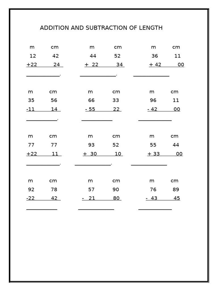 ADDITION AND SUBTRACTION OF LENGTH | PDF