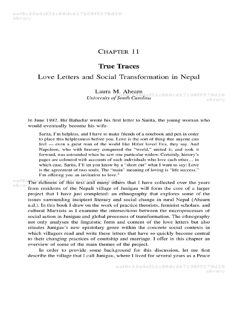 True Traces - Love Letters and Social Transformation in Nepal | PDF