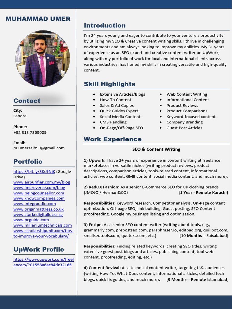 Resume Umer Zaib - Copywriter | PDF | Copywriting | Business