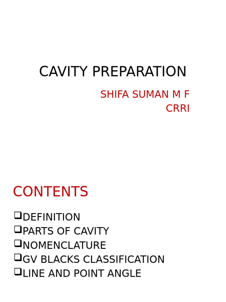 Cavity Preparation Shifa Ods | PDF