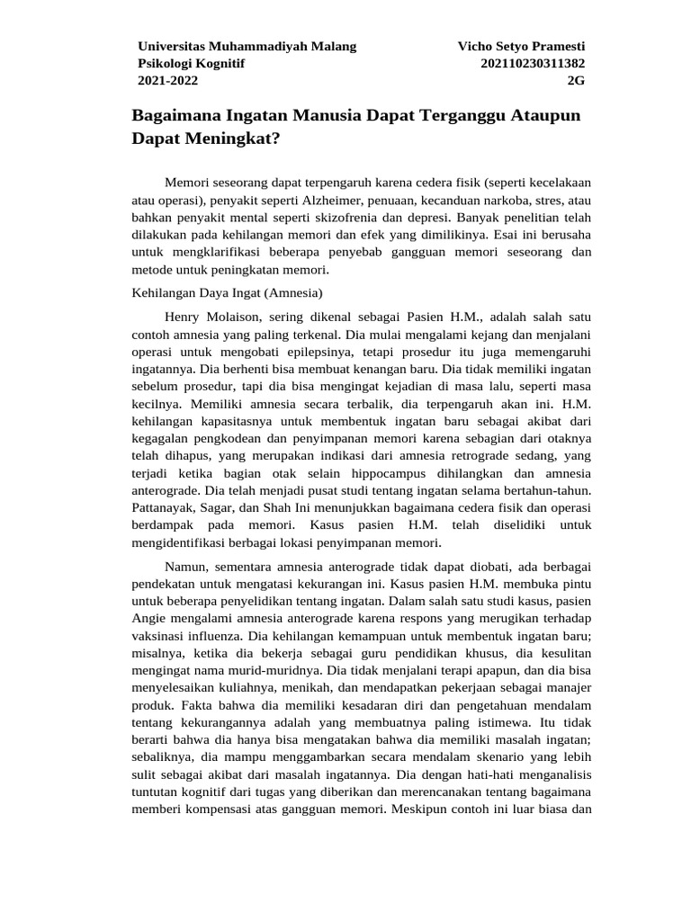 Bagaimana Ingatan Manusia Dapat Terganggu Ataupun Dapat Meningkat? | PDF