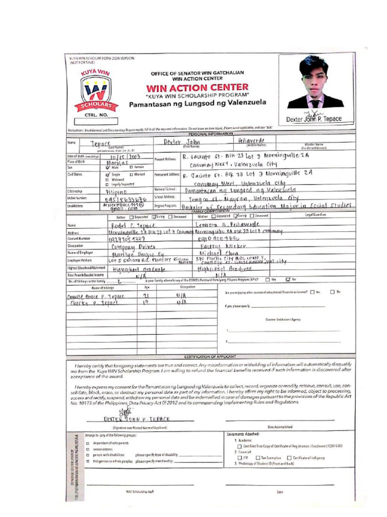 Kuya Win Scholarship Program Tepace | PDF