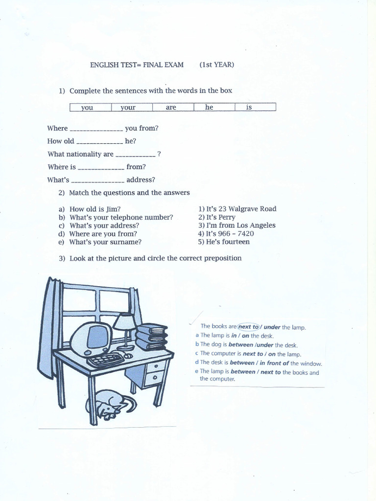 Examen Inglés 1ro | PDF