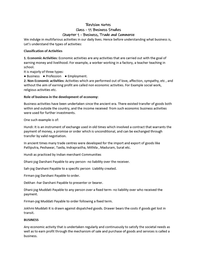 XI BST Chap 1 Summary | PDF