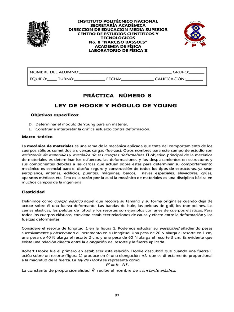 Practica 8. Modulo de Young | PDF