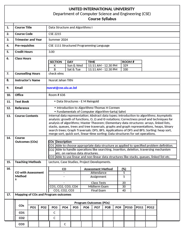 Course Outline DSA - I | PDF