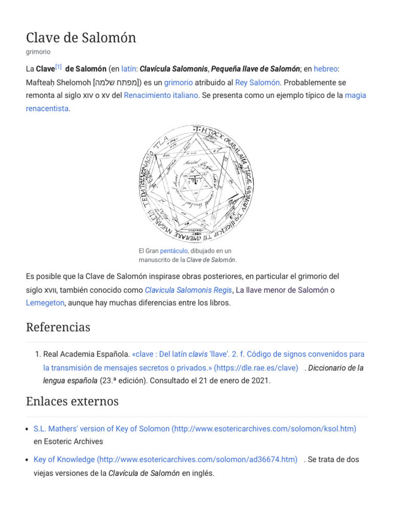 Clave de Salomón - Wikipedia, La Enciclopedia Libre | PDF