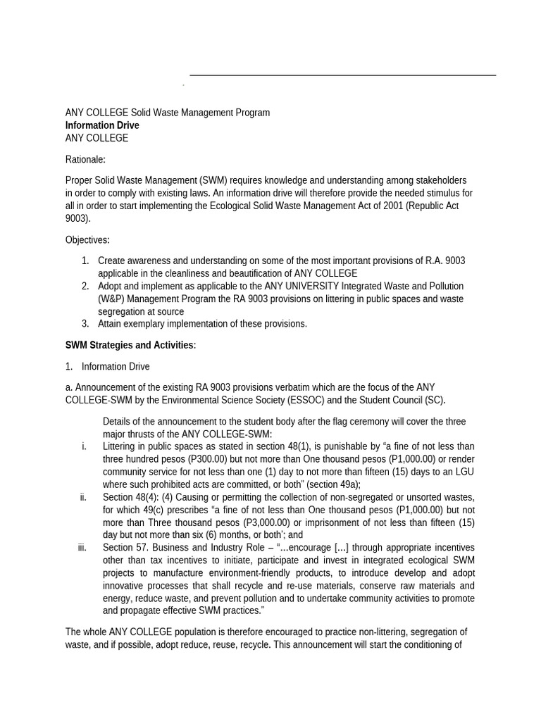 SWM Program Launch for RA 9003 Compliance | PDF | Recycling | Waste