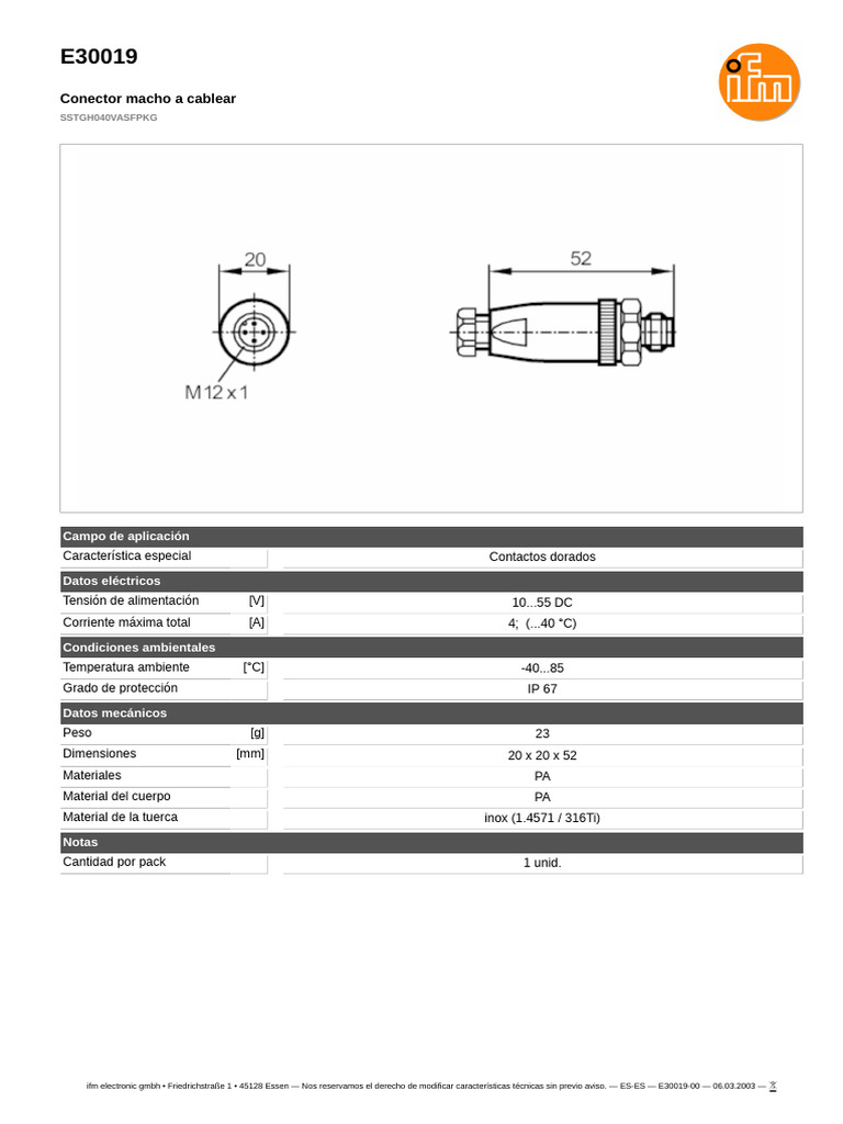Conector Macho A Cablear: Sstgh040Vasfpkg | PDF
