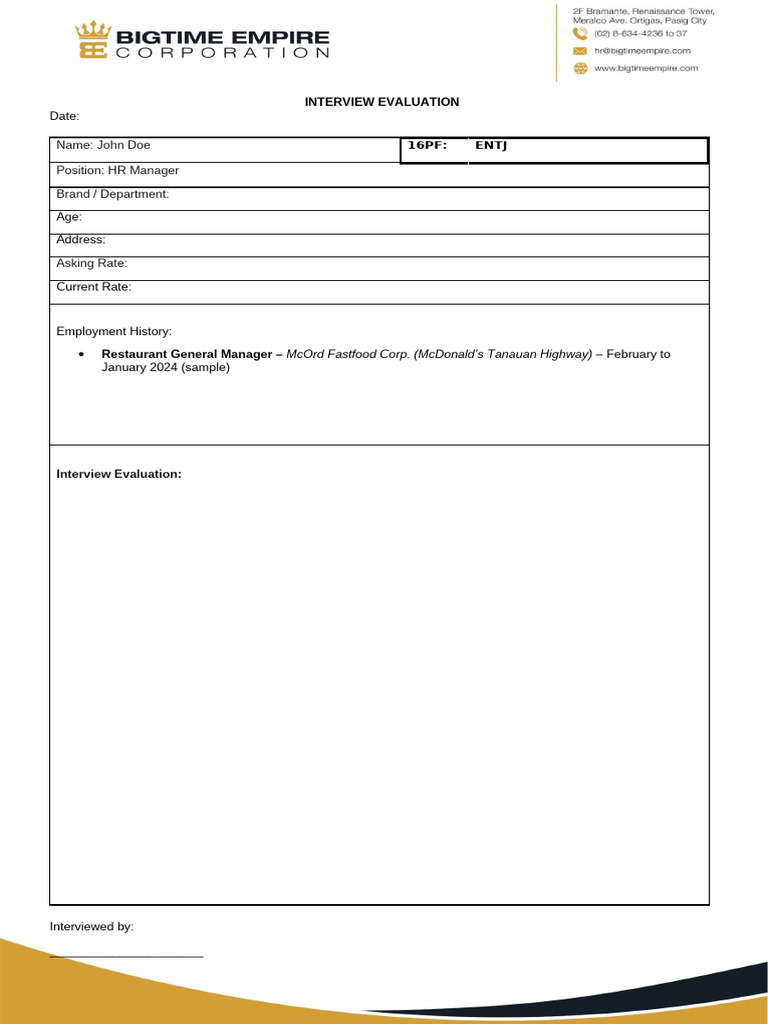 Interview Evaluation - TEMPLATE | PDF