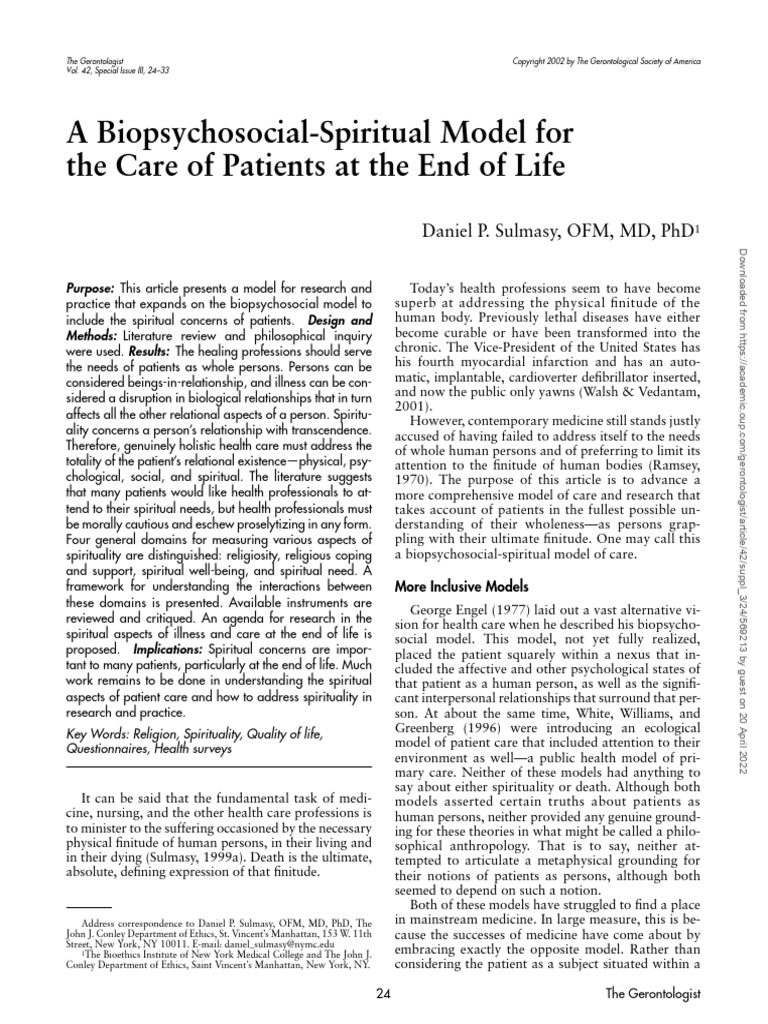 A Biopsychosocial-Spiritual Model | PDF