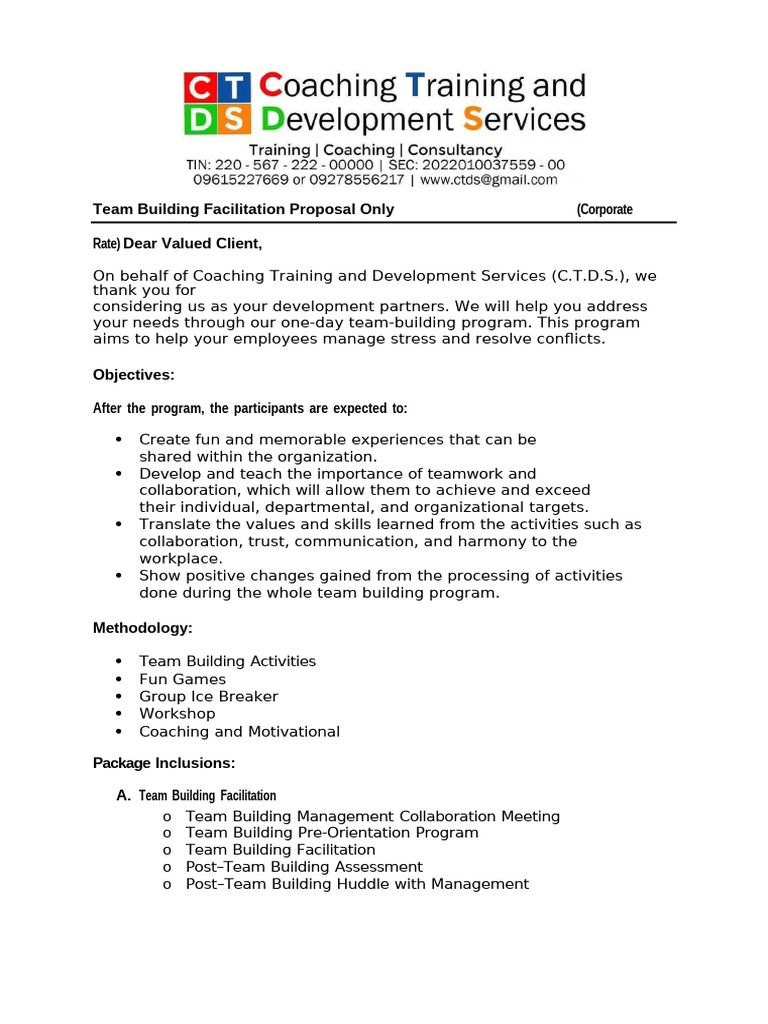Team Building Facilitation Only Corporate Rate 30 PAX | PDF