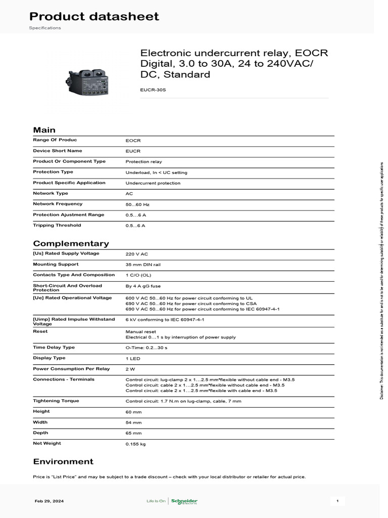 Schneider Electric - EOCR - EUCR-30S | PDF