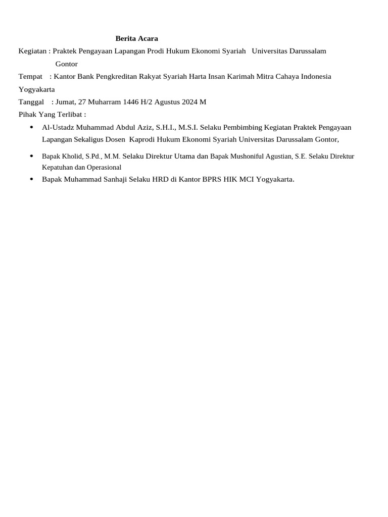 Berita Acara PPL | PDF