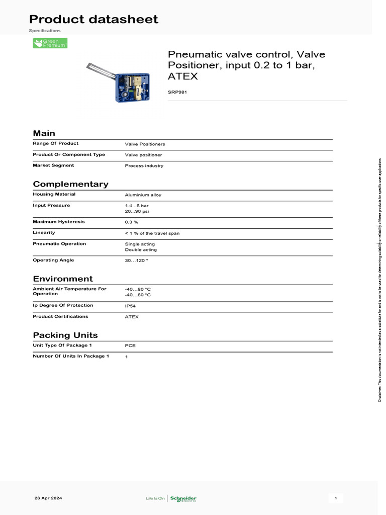 Schneider Electric_Valve-Positioners_SRP981 | PDF