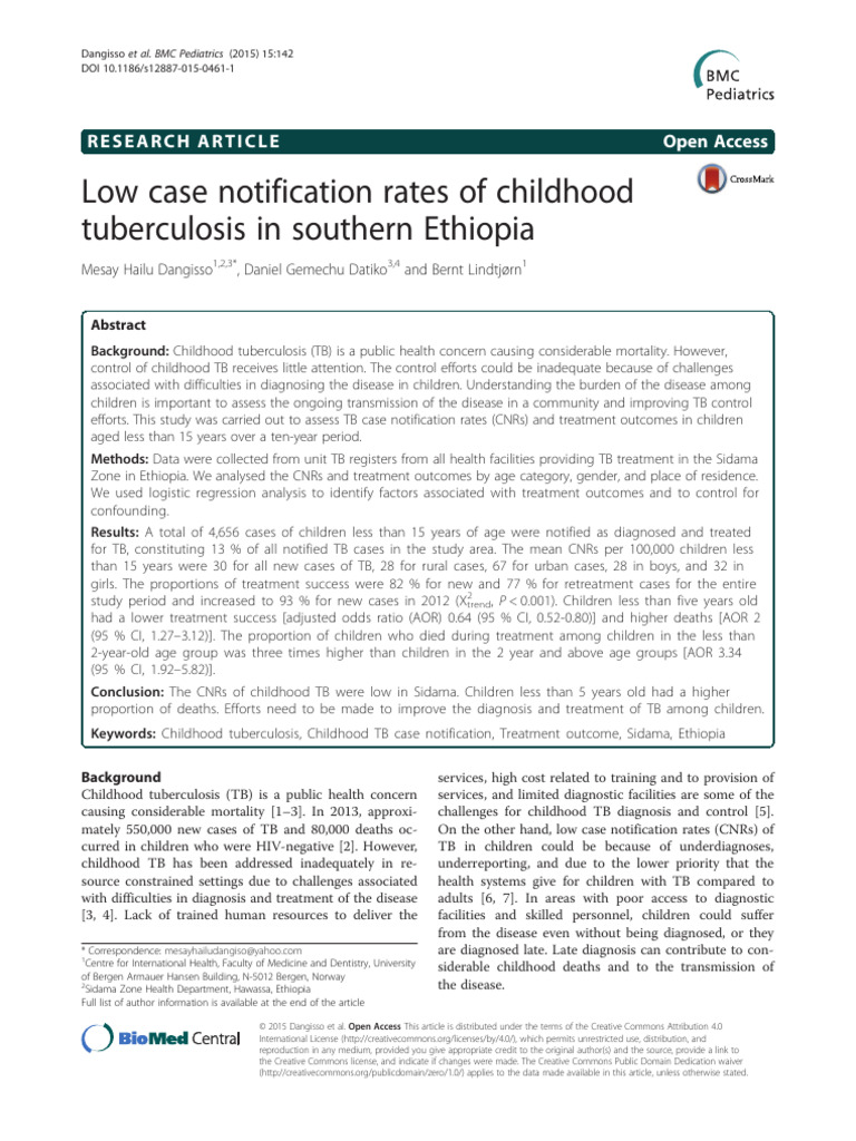 Low Case Notification Rates of Childhood Tuberculosis in Southern ... Low Case Notification Rates of Childhood Tuberculosis in Southern ...