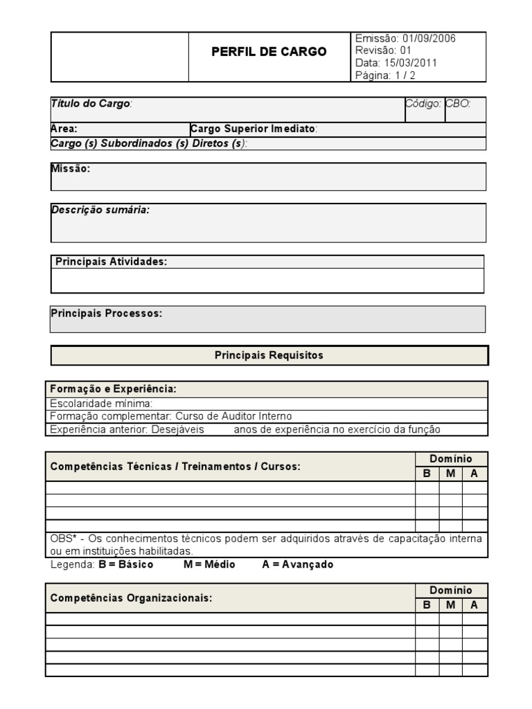 Modelo Do Perfil de Cargo | PDF