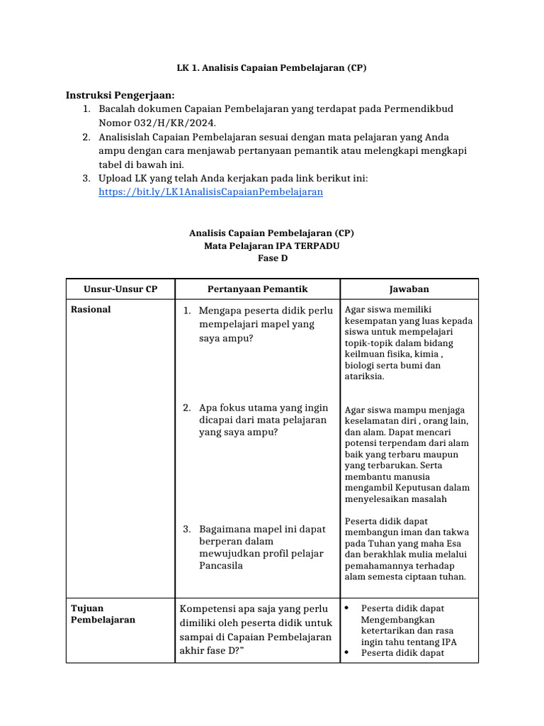 LK 1. Analisis Capaian Pembelajaran (CP) | PDF