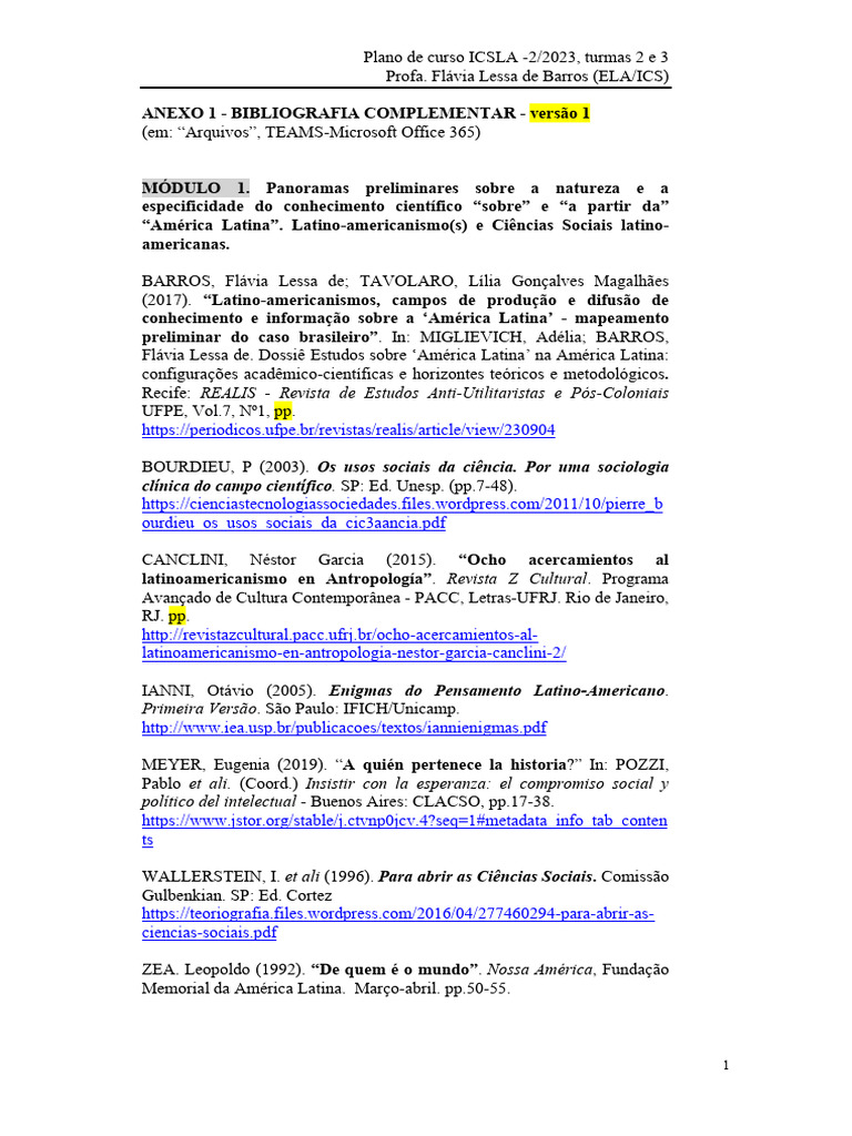 Plano de Curso ICSAL Complementar | PDF