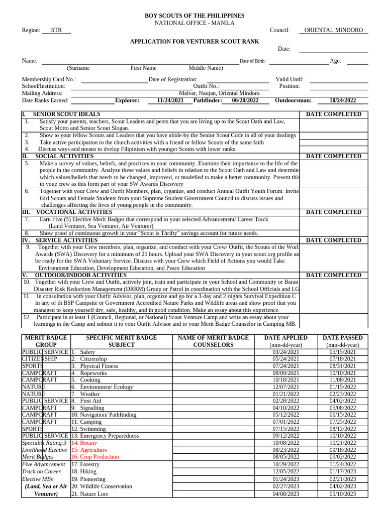 Revised Venturer Application Form 2022 | PDF