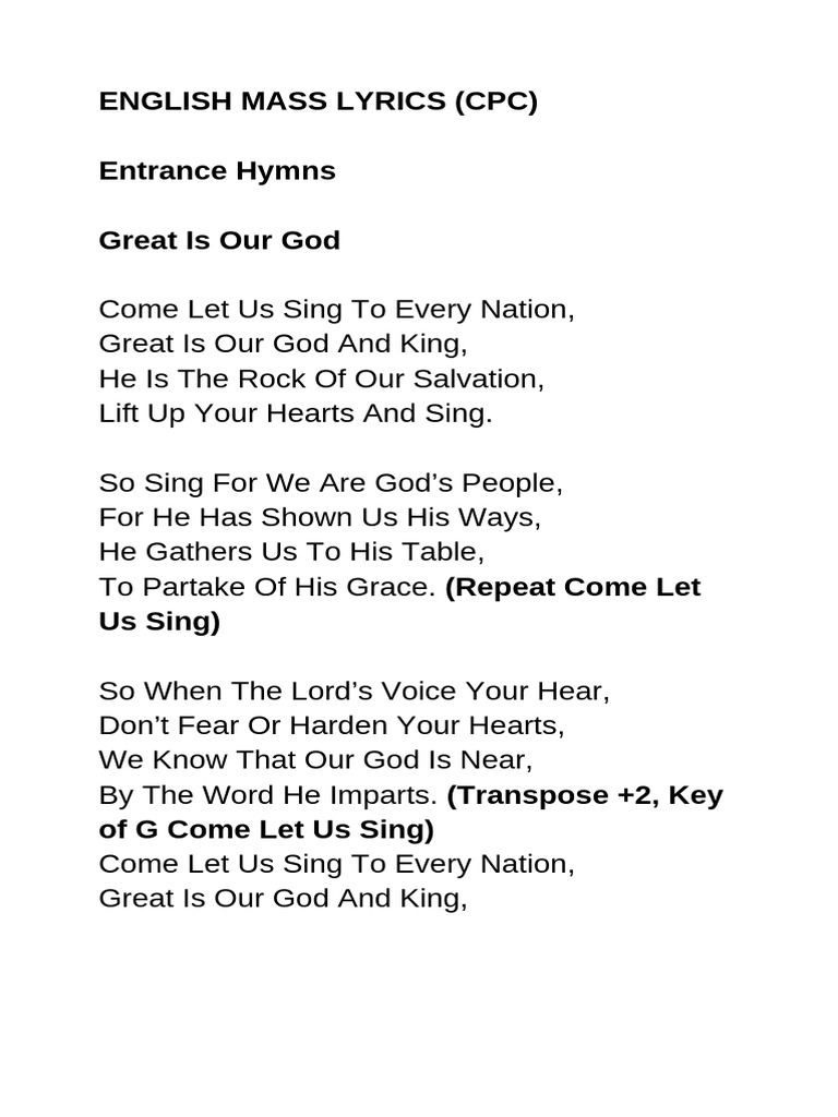 ENGLISH MASS LYRICS CPC | PDF