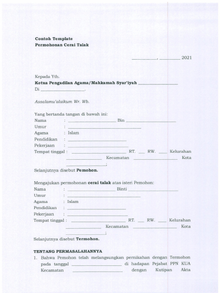 Blanko Permohonan Cerai Talak | PDF