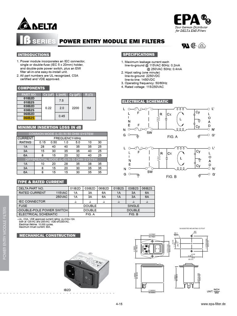 EMI Filtr 06IB2S Delta Electronics - UL, VDE, CSA | PDF | Electronic Engineering | Electric Power