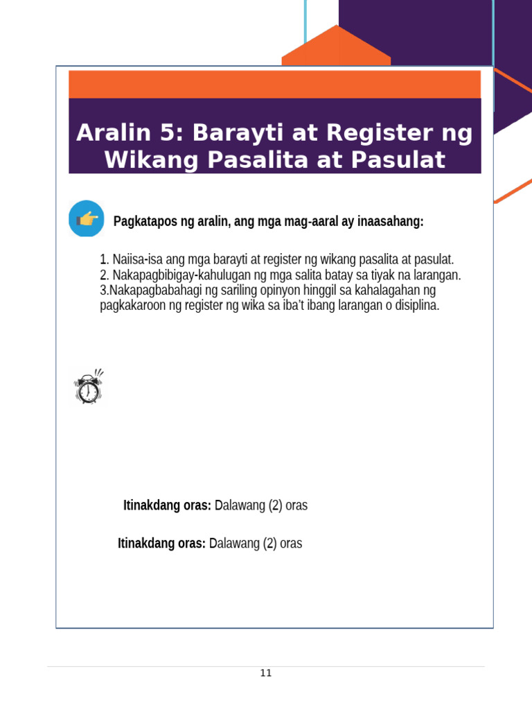 Aralin 5 Barayti At Register Ng Wikang Pasalita At Pasulat Pdf