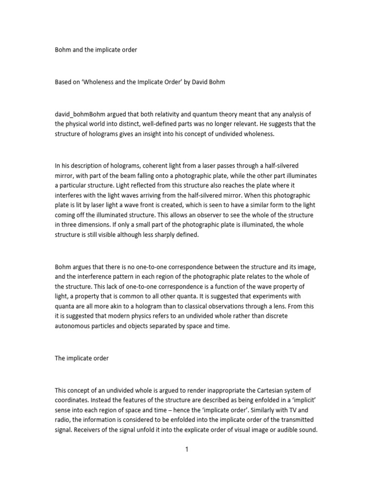 Wholeness and Implicate Order Synopsis | PDF