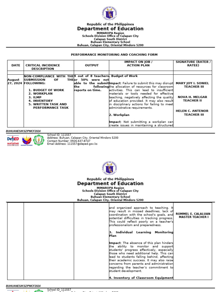 Performance Monitoring and Coaching Form | PDF