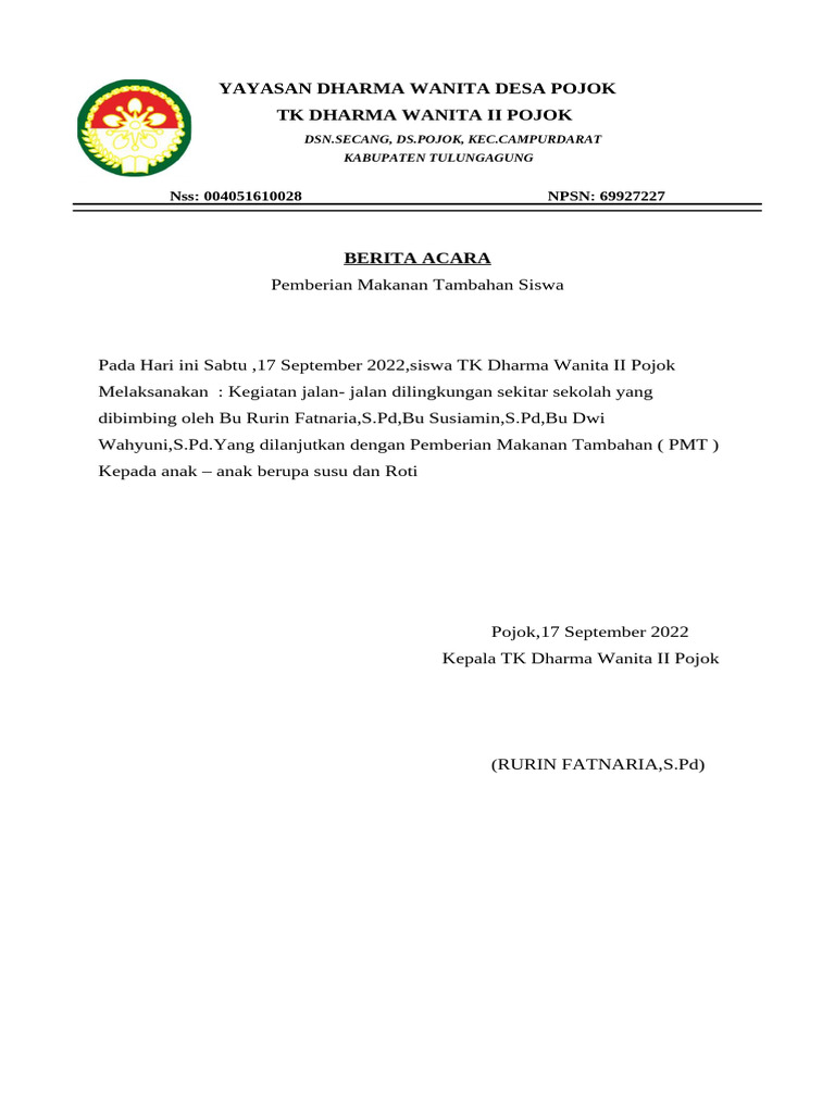 Berita Acara PMTS BOP TAHAP 2 2022 | PDF