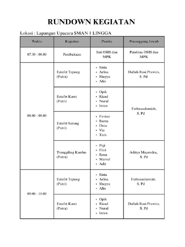 Rundown Kegiatan Dan Panitia | PDF