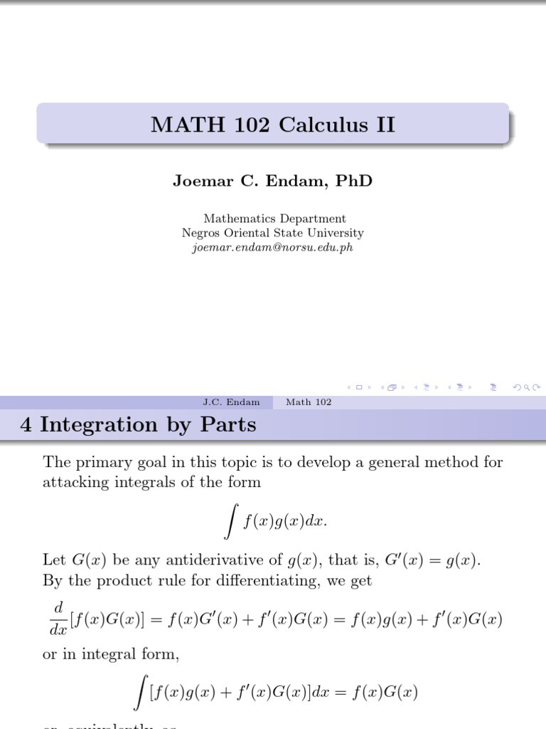 Topic 4 Integration by Parts | PDF