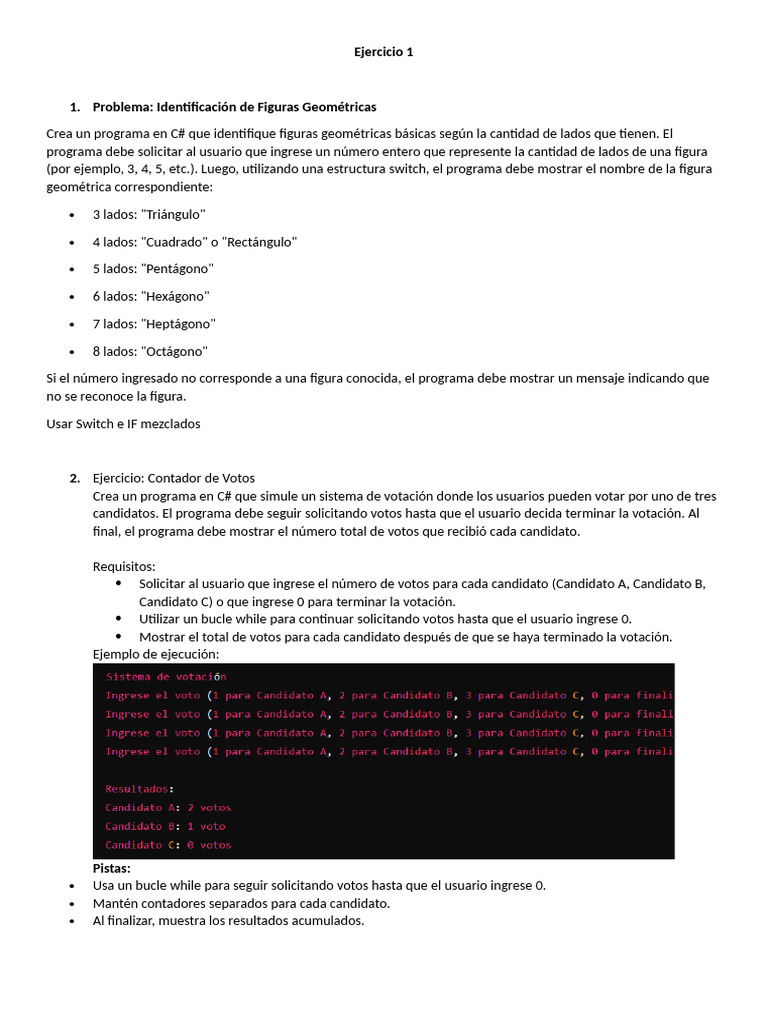 Ejercicio 1 C C Sharp Switch y While | PDF