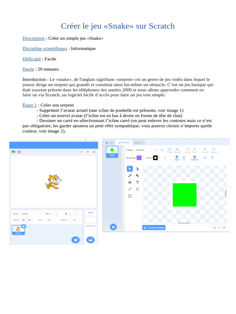 CR Er Le Jeu Snake Sur Scratch Fiche Wikidebrouillard Snake Prototype | PDF