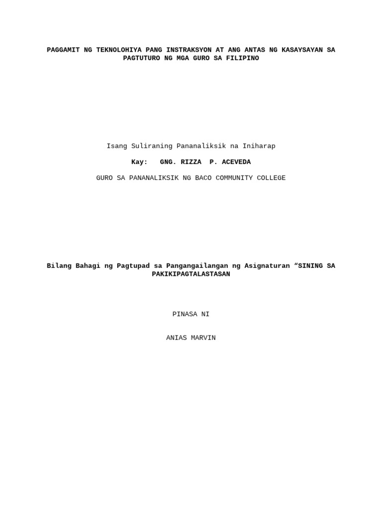 Paggamit NG Teknolohiya Pang Instraksyon at Ang Antas NG Kasaysayan Sa Pagtuturo NG Mga Guro Sa ...