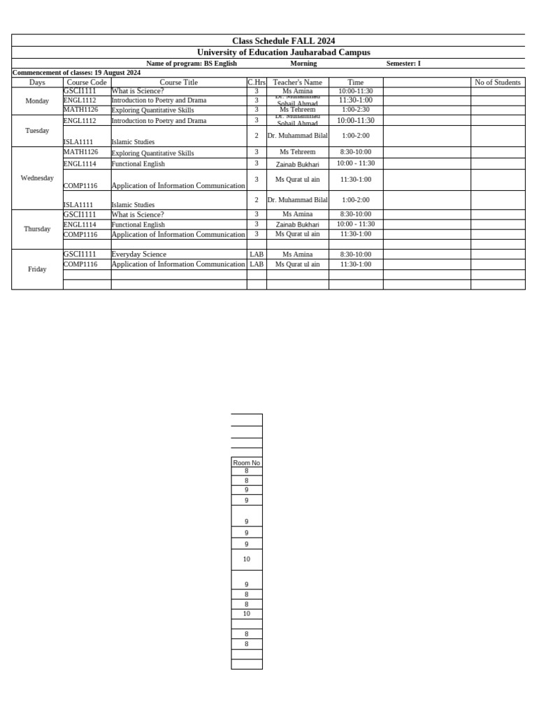 Final Time Table With Correction 20082024 | PDF