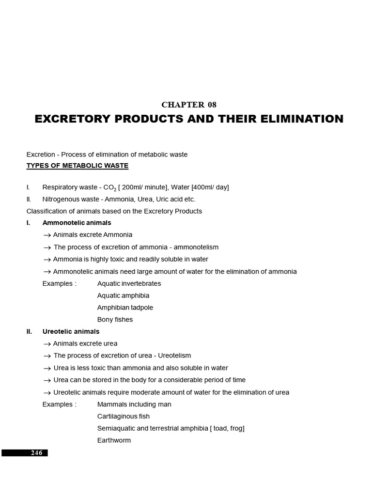 Excretory Products & Their Elimination (Lecture Note) | PDF
