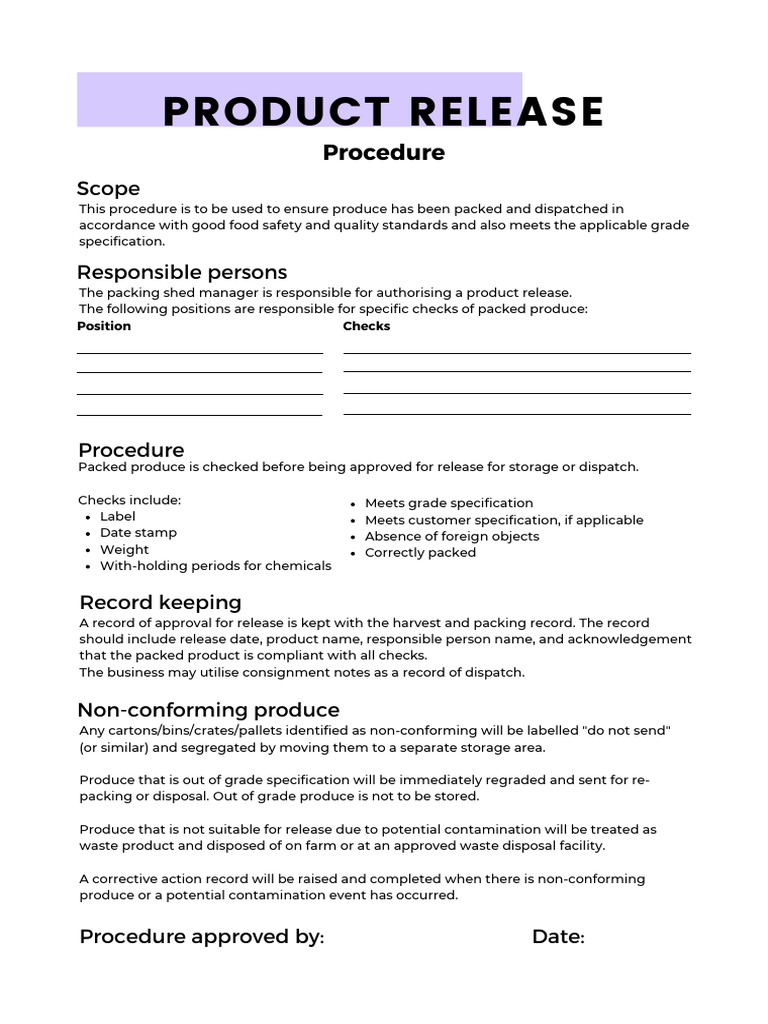 Product Release Procedure 3 | PDF